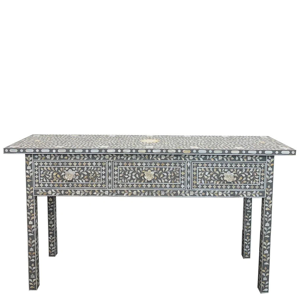 Bone Inlay Console - Floral | Grey - ReesandRees